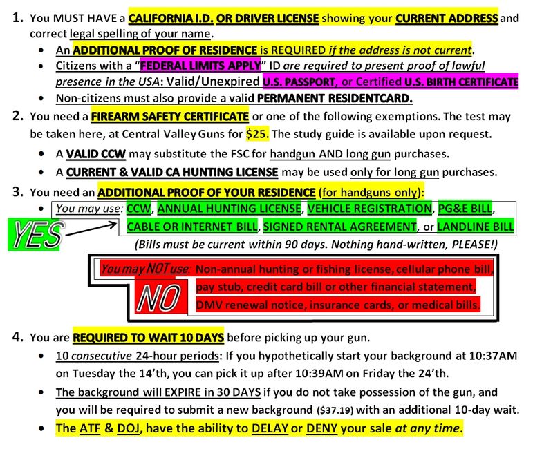 Purchase Requirements | Central Valley Guns