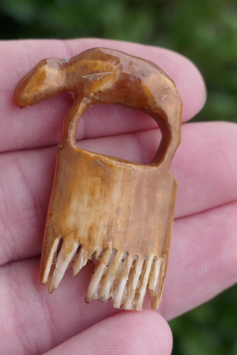 Antique Late 19th Century Alaskan Inuit Carved Natural Material Comb