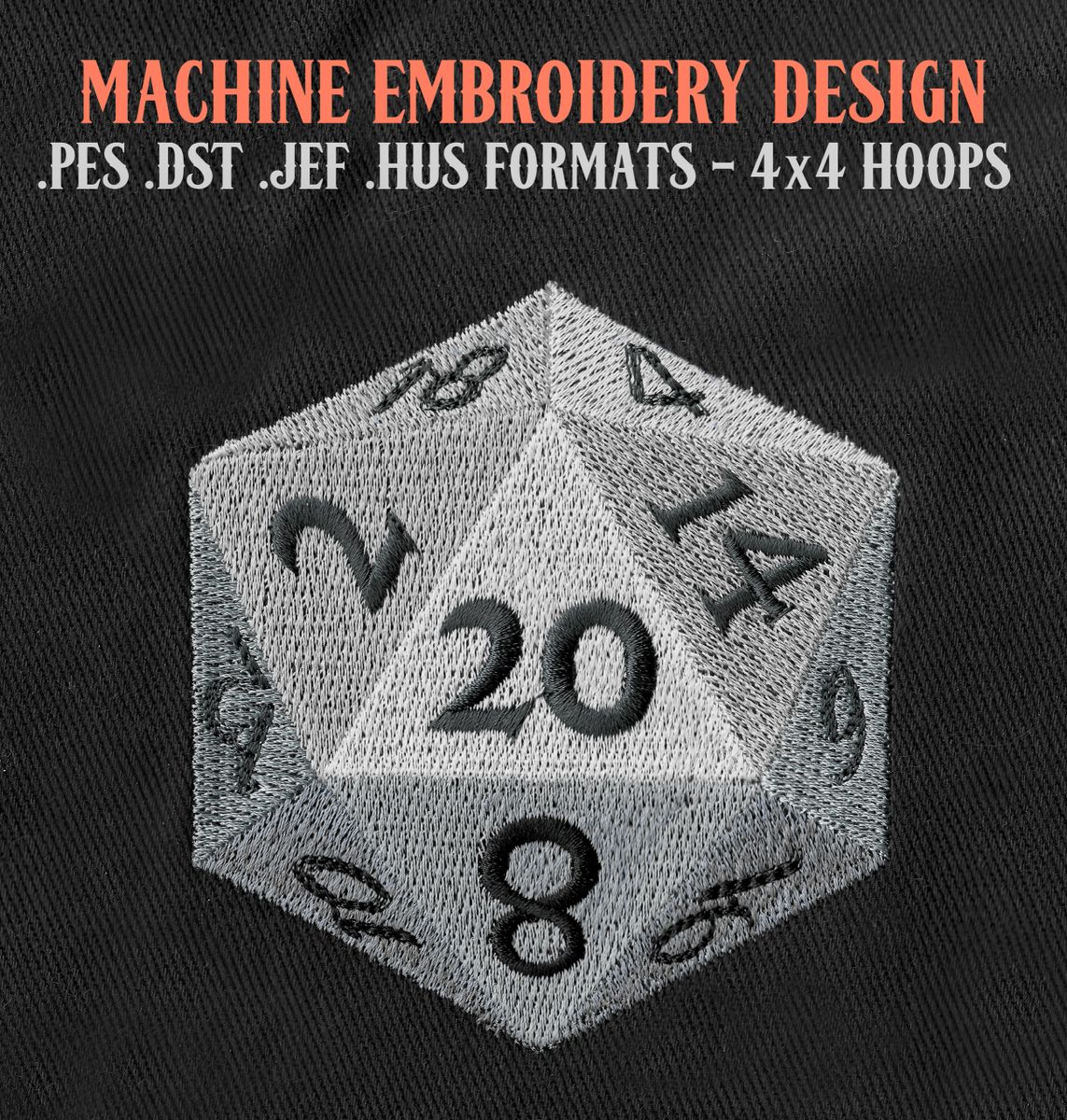 20 Sided Dice - Machine Embroidery Design - 4x4 Size - .PES .DST .JEF ...