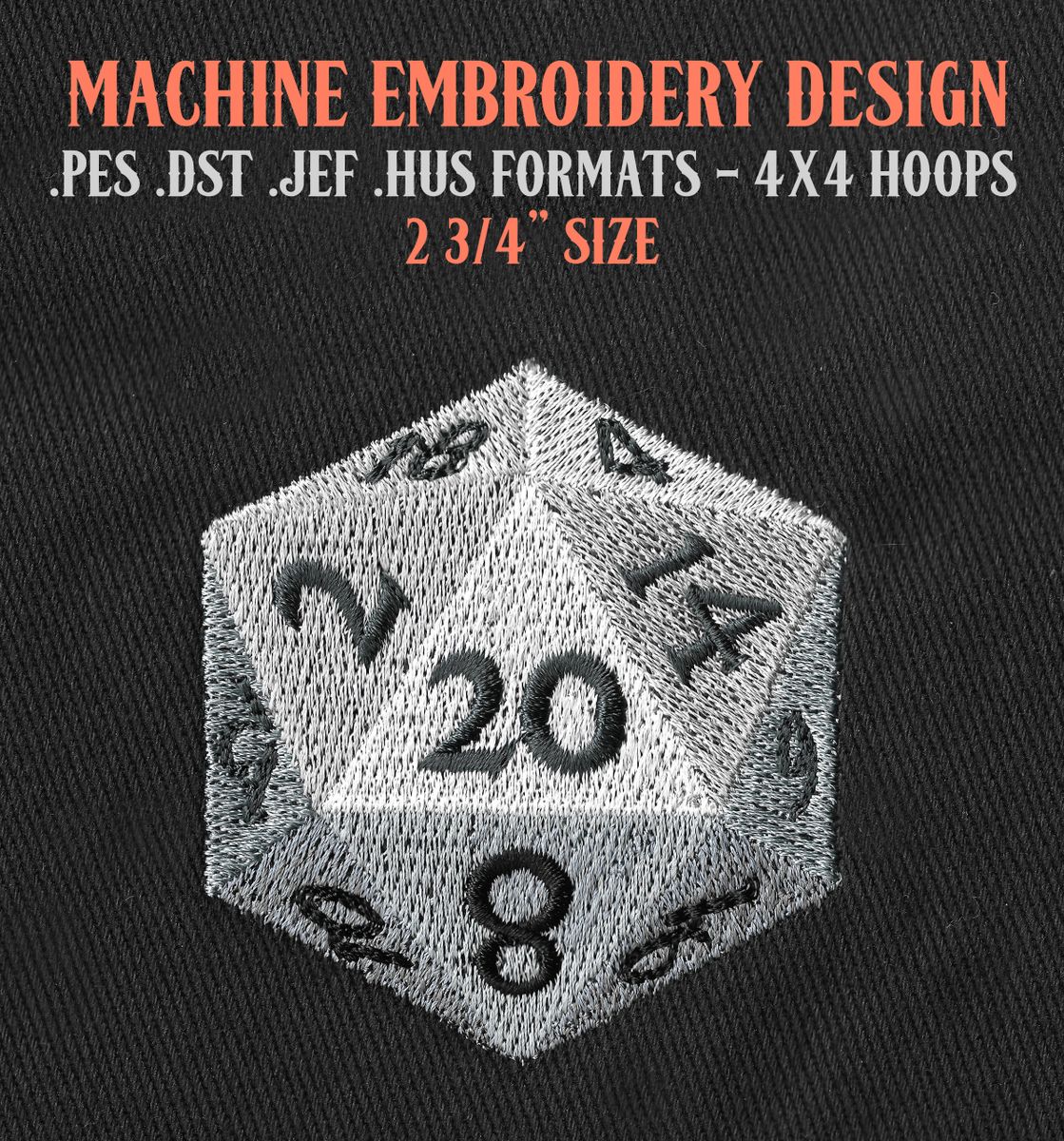 20 Sided Dice - Machine Embroidery Design - 4x4 Size (2.75" Size ...