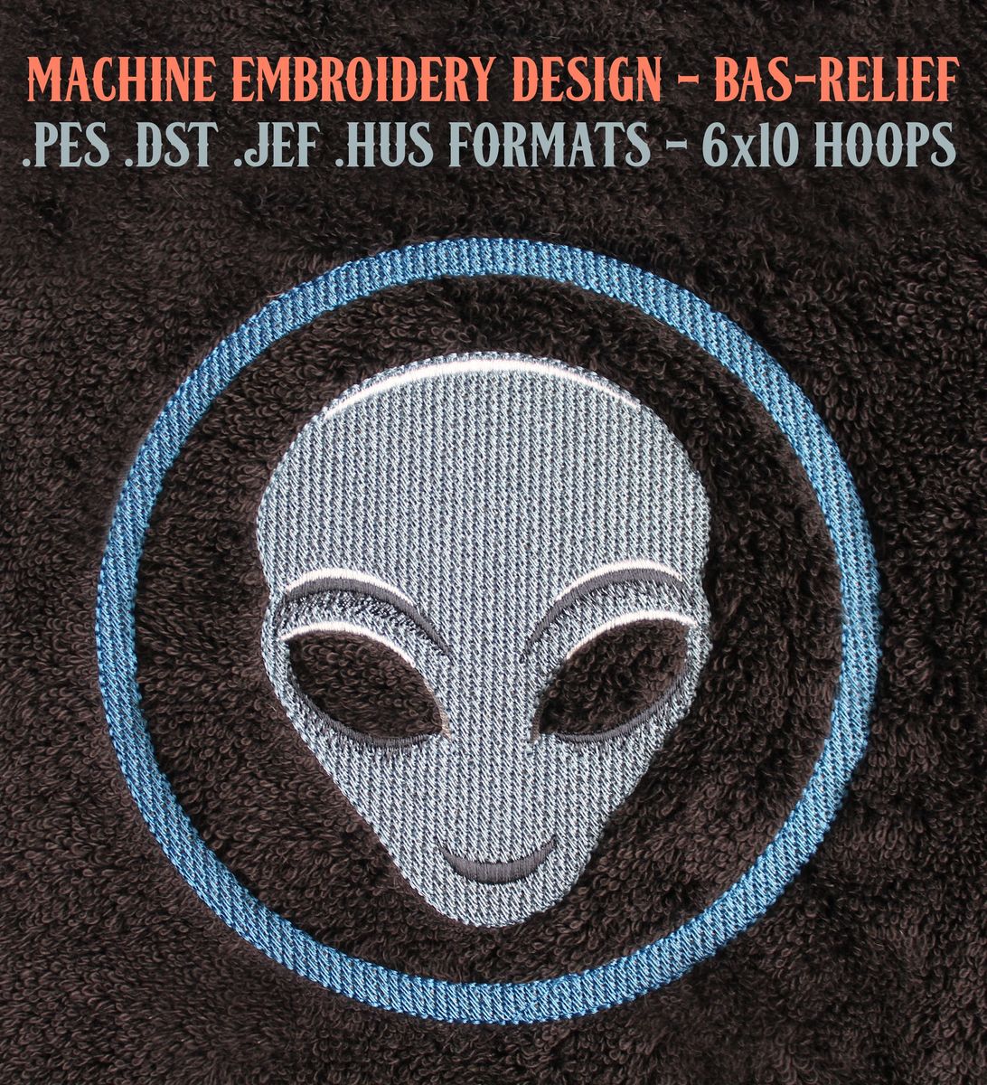 Alien Bas-Relief - Machine Embroidery Design - 6x10 Size - .PES .DST ...