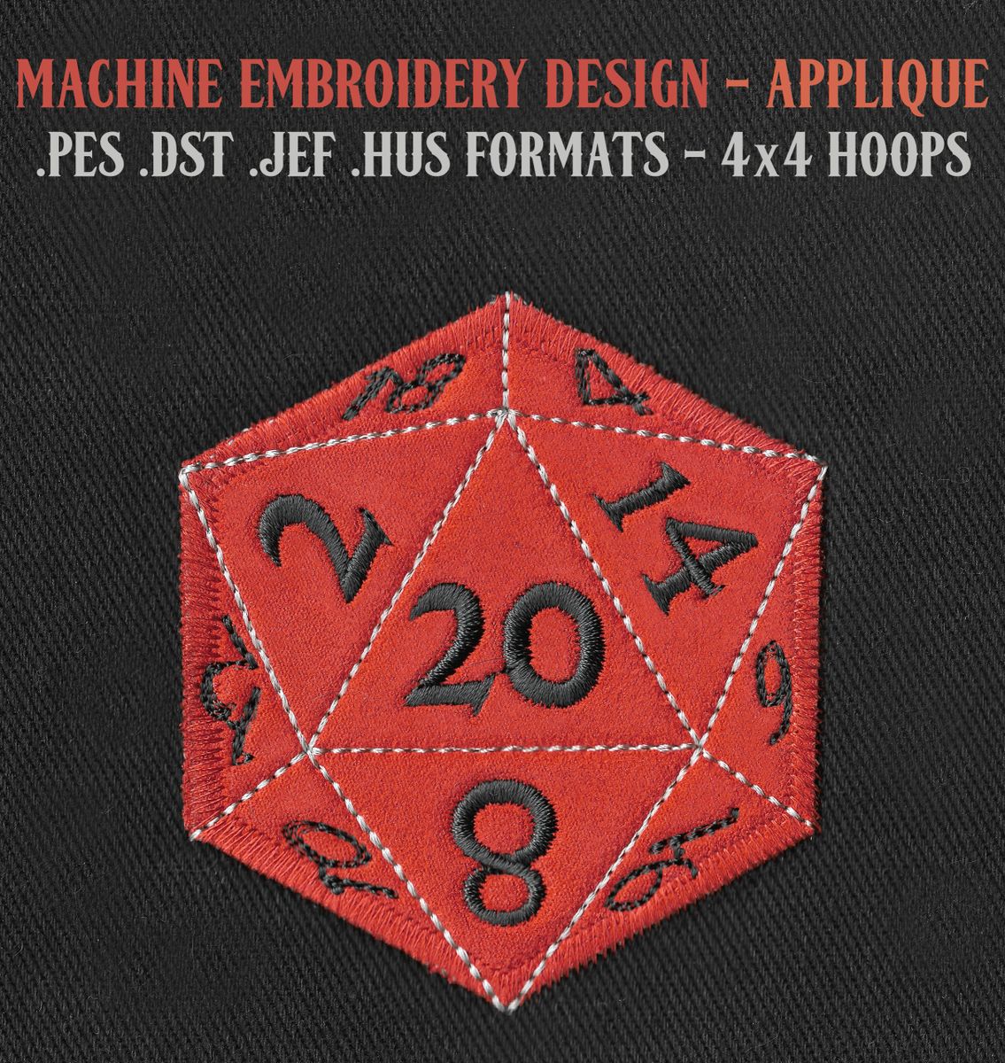 Appliqué 20 Sided Dice - Machine Embroidery Design - 4x4 Size -.PES ...