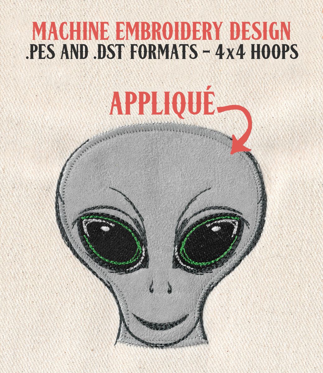 Appliqué Alien Face - Machine Embroidery Design - 4x4 Size - .PES and ...