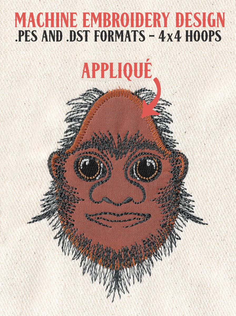 Appliqué Bigfoot Face - Machine Embroidery Design - 4x4 Size - .PES and ...