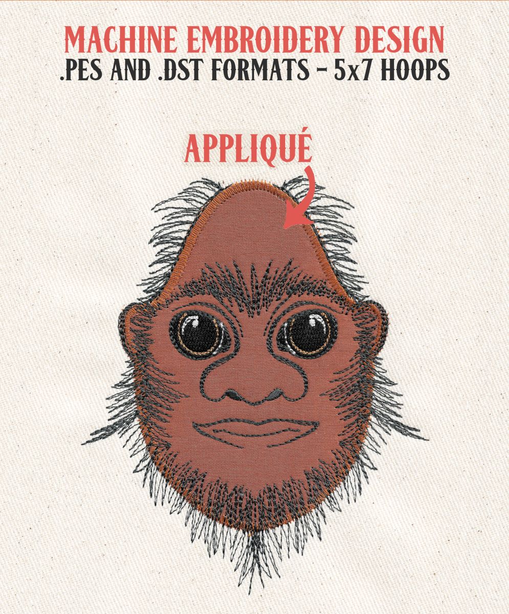 Appliqué Bigfoot Face - Machine Embroidery Design - 5x7 Size - .PES and ...