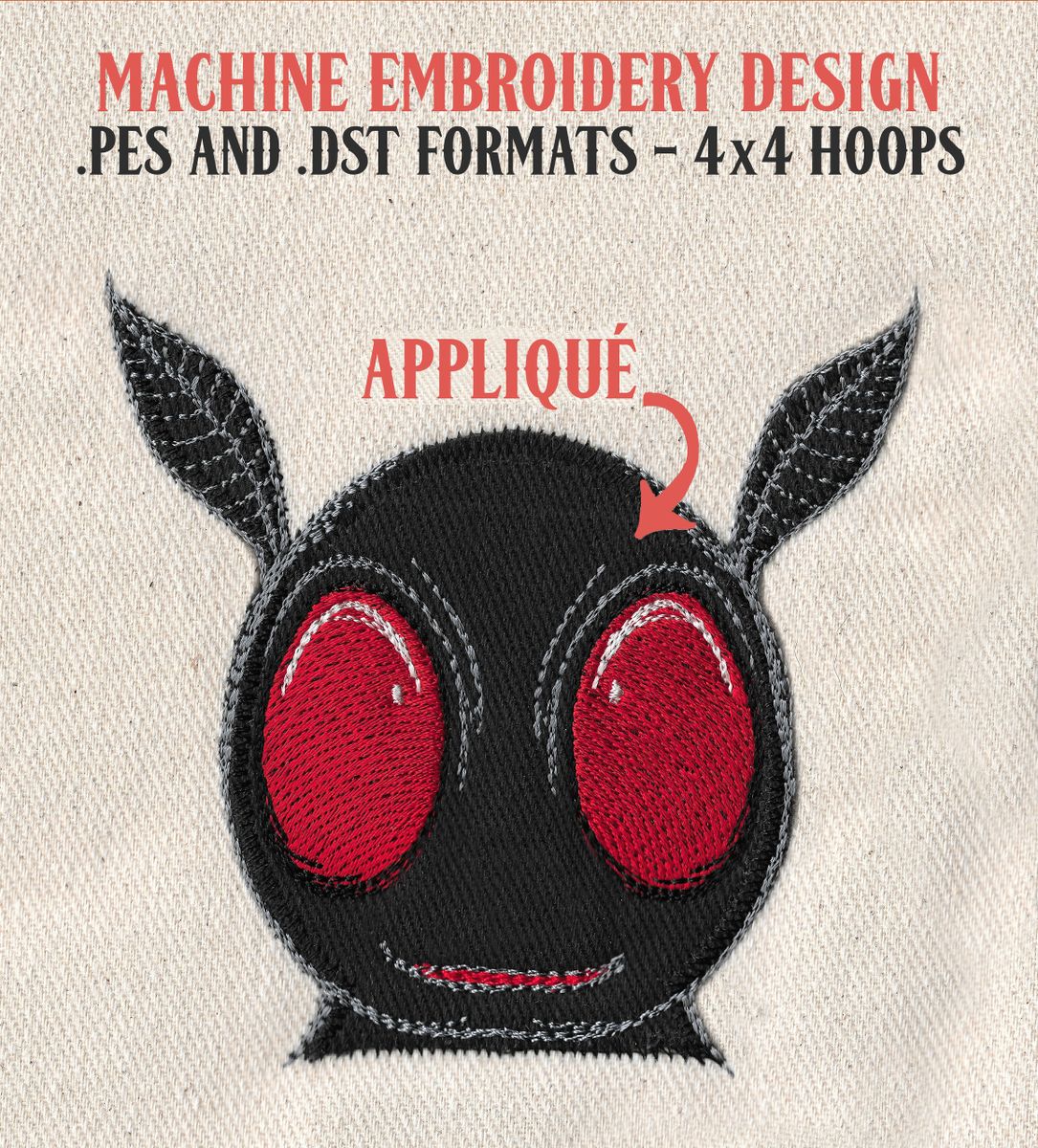 Appliqué Mothman Face - Machine Embroidery Design - 4x4 Size - .PES and ...