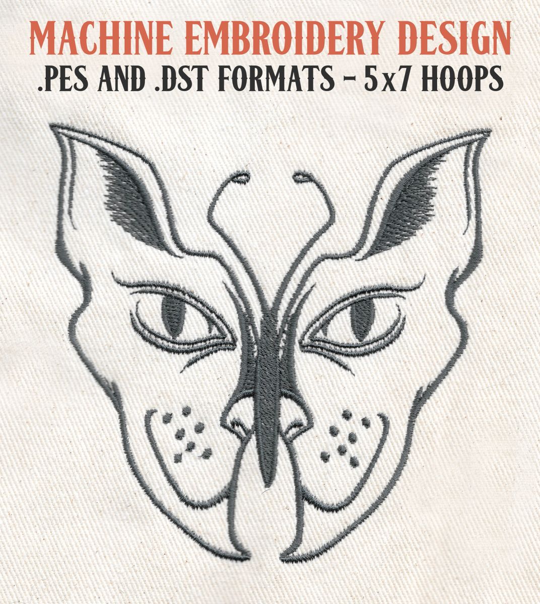 Cat Face Butterfly (One Color) - Machine Embroidery Design - 5x7 Size ...