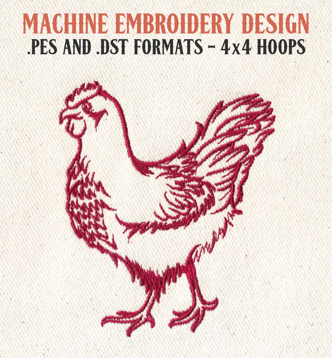 Chicken (One Color) - Machine Embroidery Design - 4x4 Size - .PES and ...