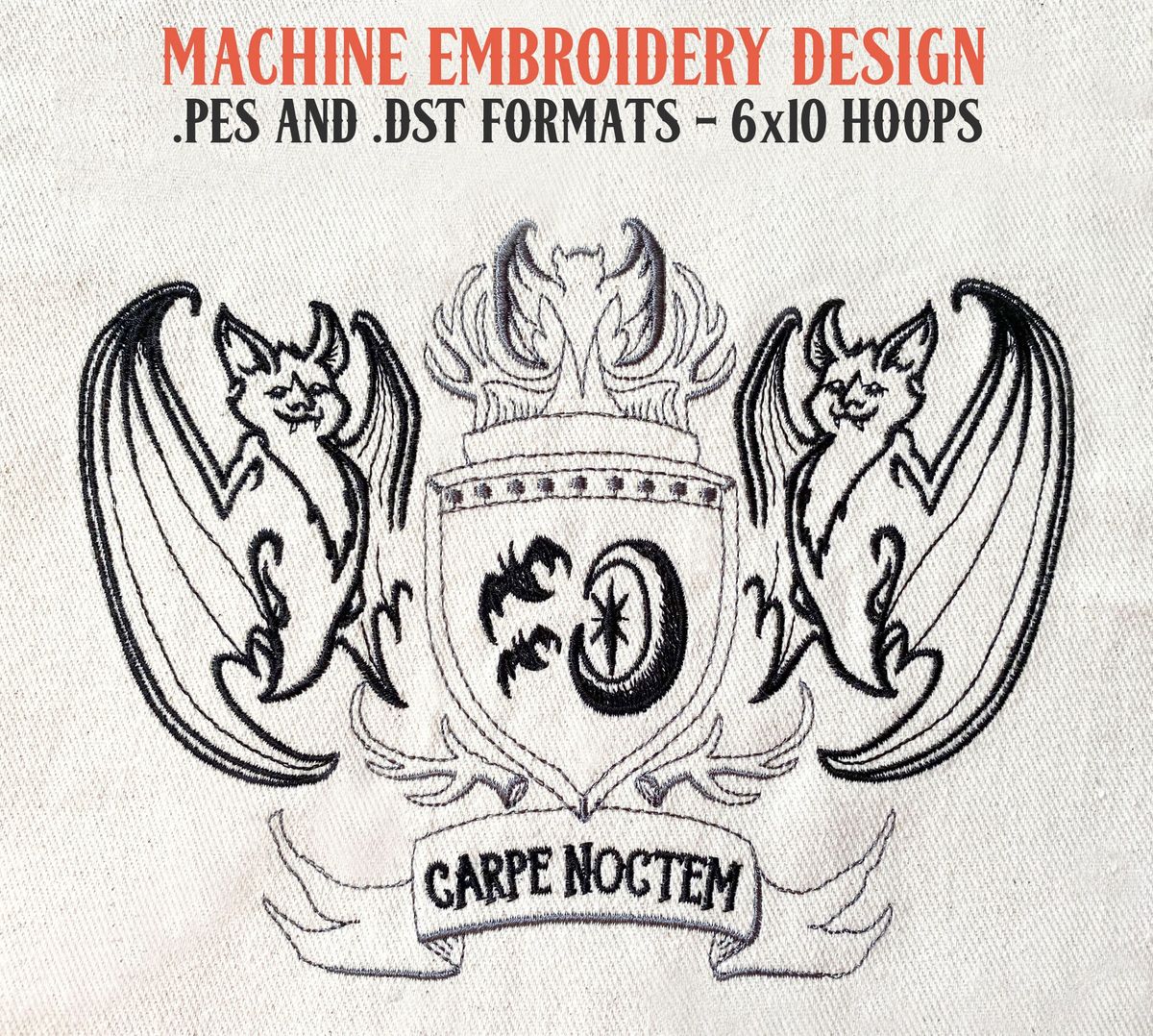 Dark Heraldry Vampire Bats - Machine Embroidery Design - 6x10 Size ...