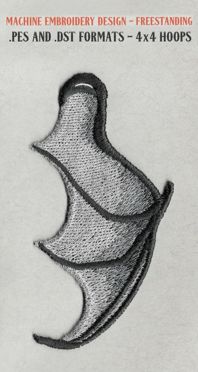 Freestanding Bat Wing - Machine Embroidery Design - 4x4 Size - .PES and ...