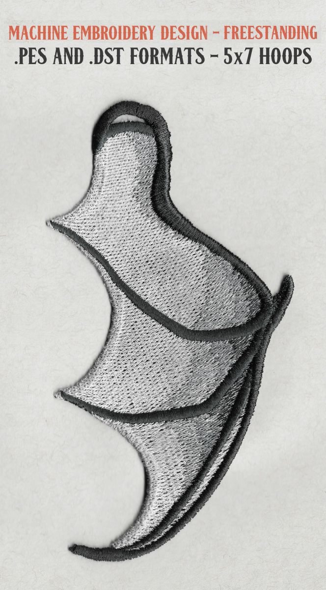 Freestanding Bat Wing - Machine Embroidery Design - 5x7 Size - .PES and ...