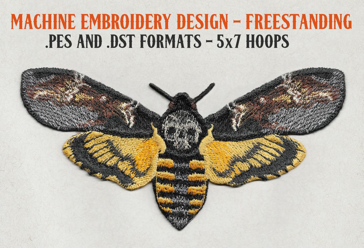 Freestanding Death's-head Hawkmoth - Machine Embroidery Design - 5x7 ...
