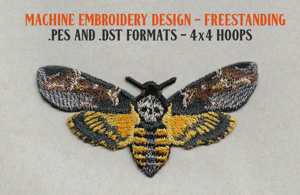 Freestanding Death's-head Hawkmoth - Machine Embroidery Design - 4x4 ...