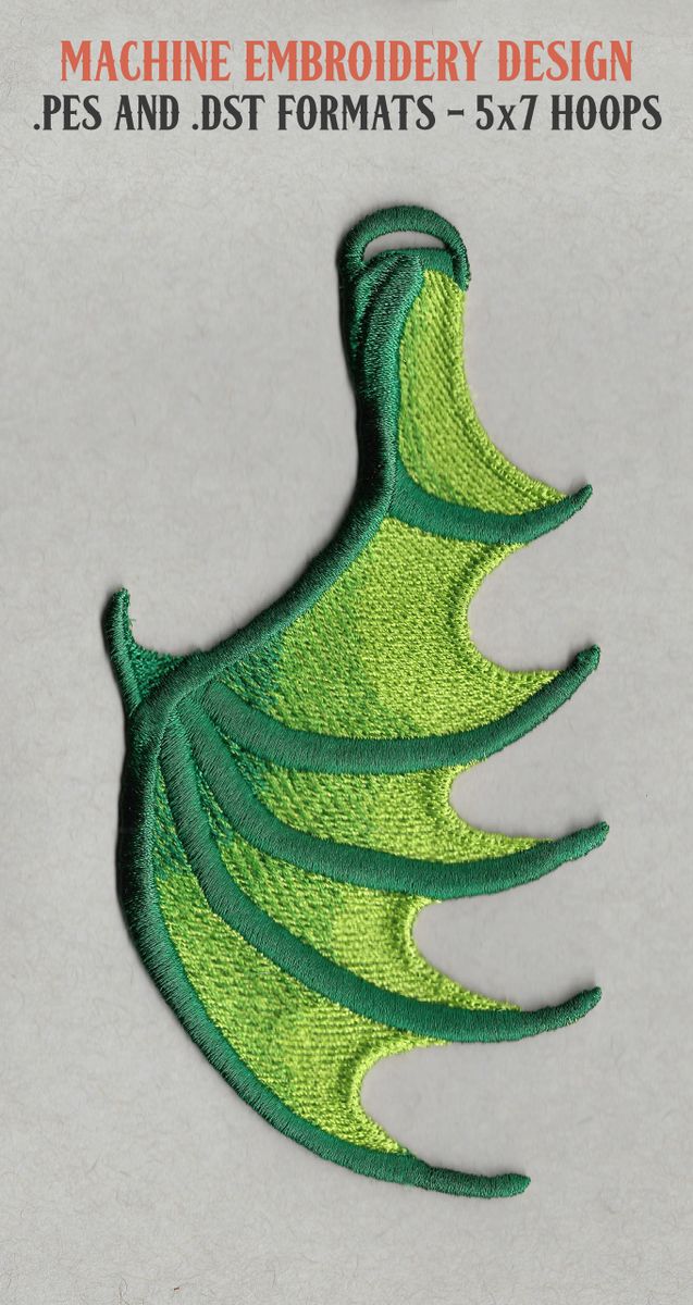 Freestanding Dragon Wing - Machine Embroidery Design - 5x7 Size - .PES ...