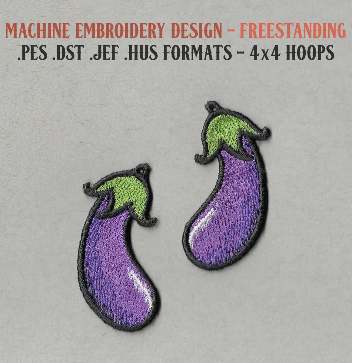 Freestanding Eggplant Emoji Earrings - Machine Embroidery Design - 4x4 ...