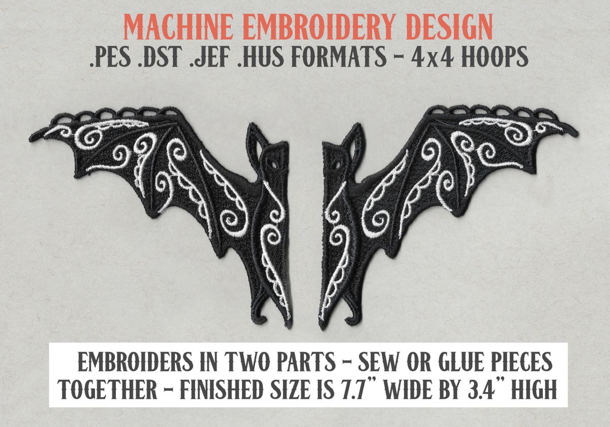 Freestanding Lace Hanging Bat - Machine Embroidery Design - 4x4 Size ...