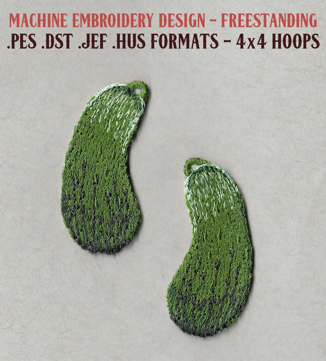Freestanding Pickle Earrings - Machine Embroidery Design - 4x4 Size ...