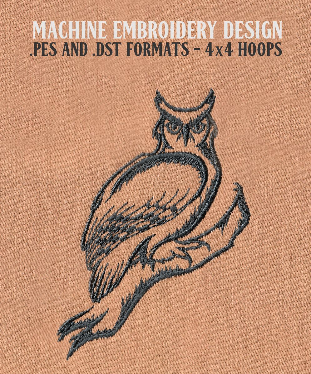 Great Horned Owl On Branch - One Color - Machine Embroidery Design ...