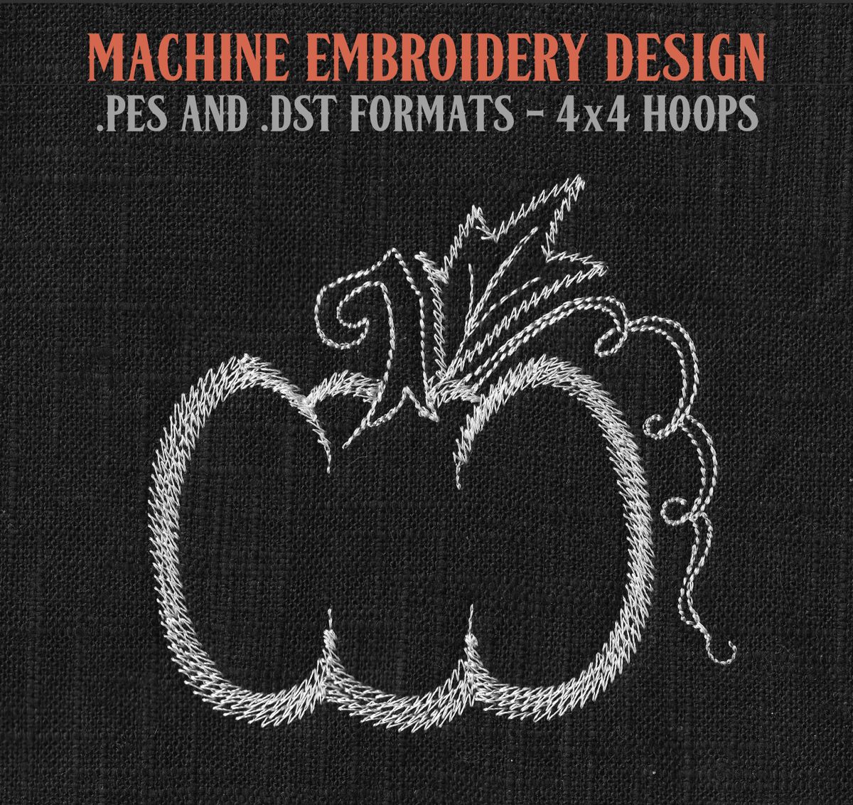 Handstitched Style Pumpkin - Machine Embroidery Design - 4x4 Size ...