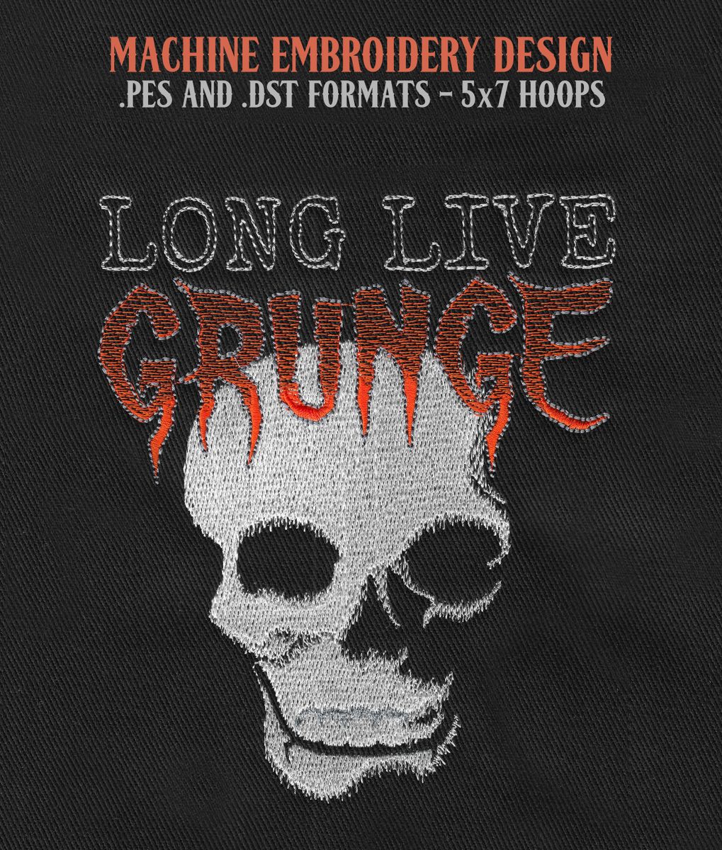 Long Live Grunge Skull - Machine Embroidery Design - 5x7 Size - .PES ...