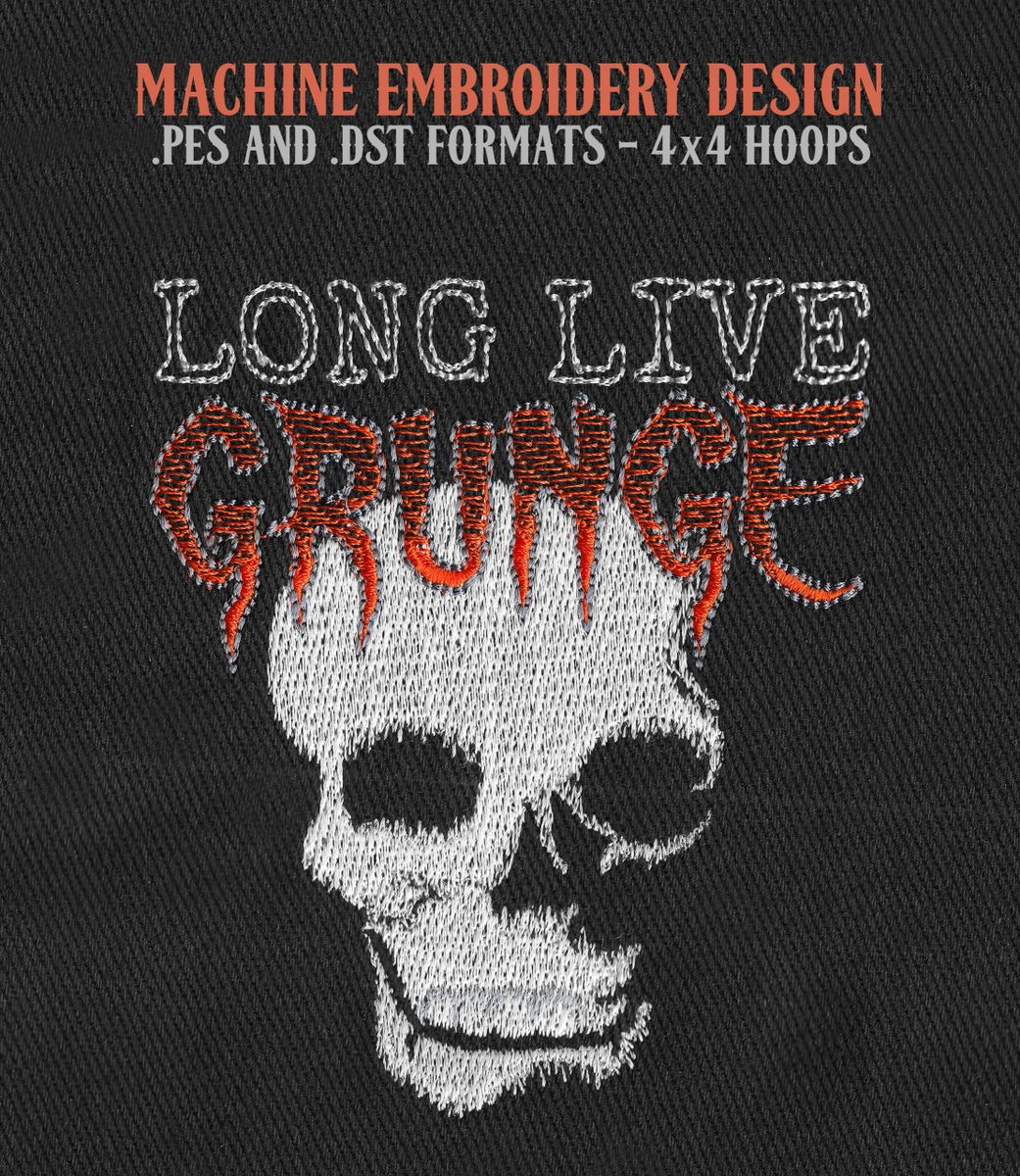 Long Live Grunge Skull - Machine Embroidery Design - 4x4 Size - .PES ...