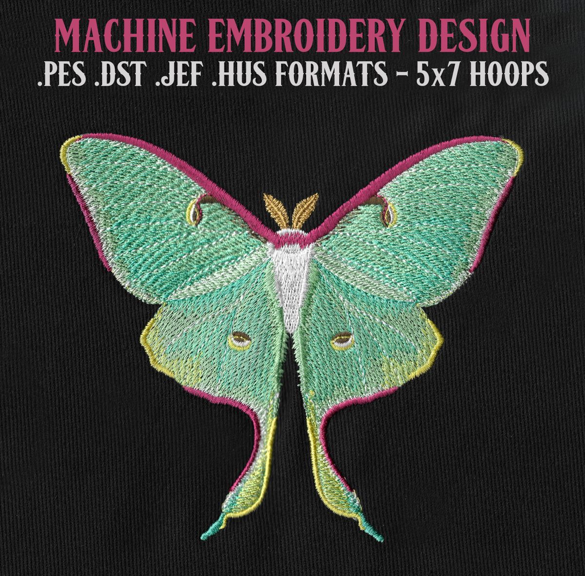 Luna Moth - Machine Embroidery Design - 5x7 Size - .PES .DST .JEF .HUS ...
