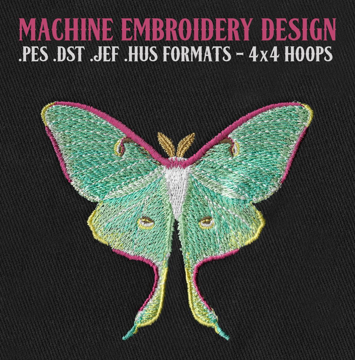 Luna Moth - Machine Embroidery Design - 4x4 Size - .PES .DST .JEF .HUS ...