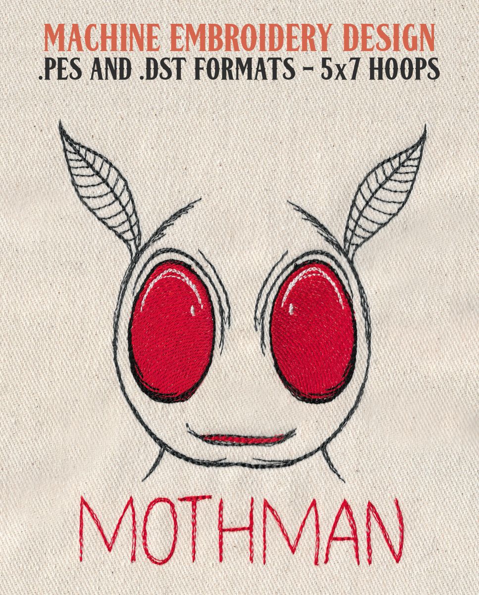 Mothman - Machine Embroidery Design - 5x7 Size - .PES and .DST Formats
