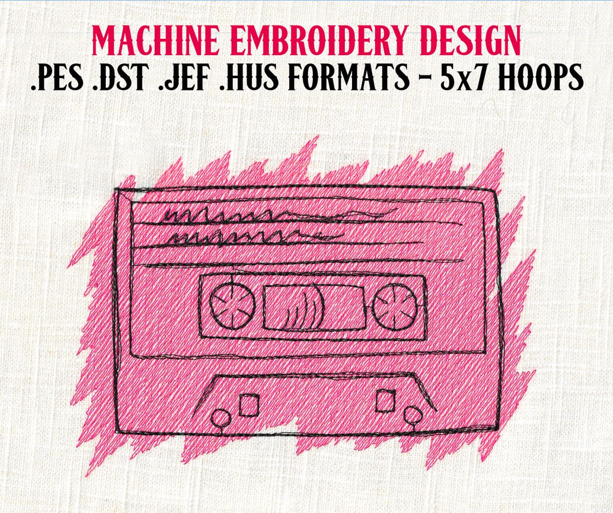 Retro Cassette Tape - Machine Embroidery Design - 5x7 Size - .PES .DST ...