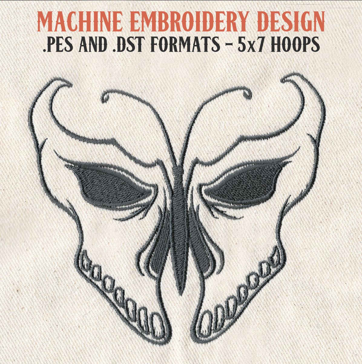 Skull Face Butterfly (One Color) - Machine Embroidery Design - 5x7 Size ...