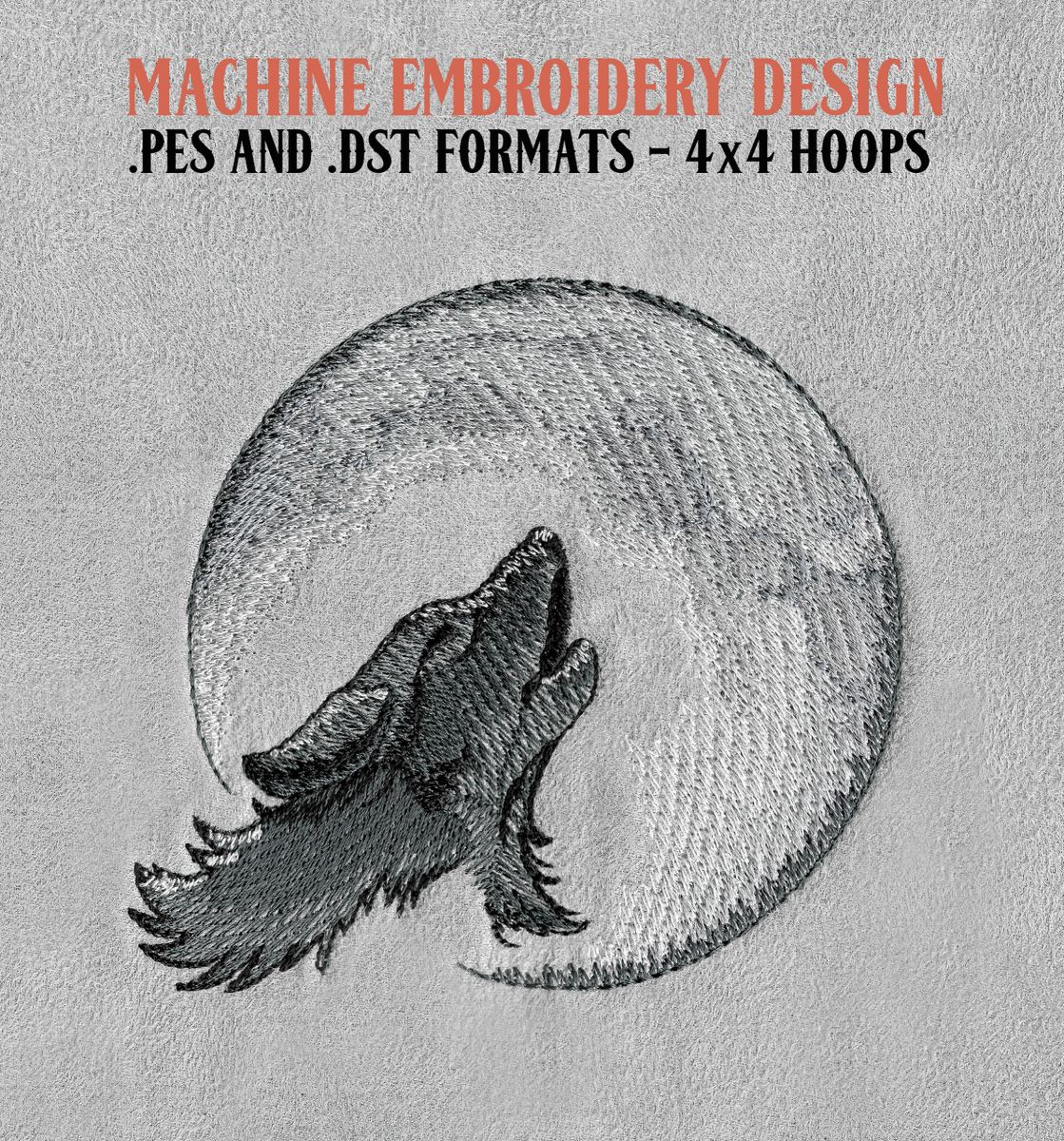 Howling Wolf and Full Moon - Machine Embroidery Design - 4x4 Size ...