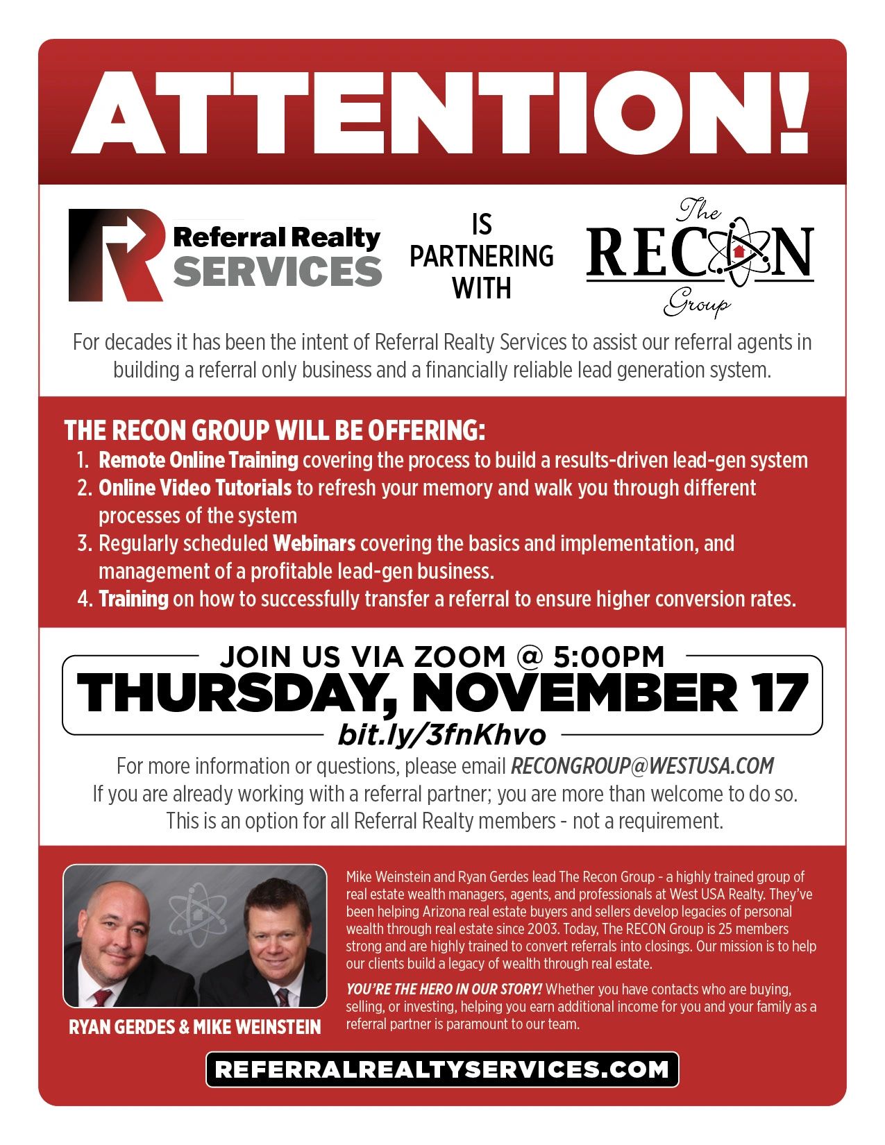 Referral Realty Services Teams with The Recon Group