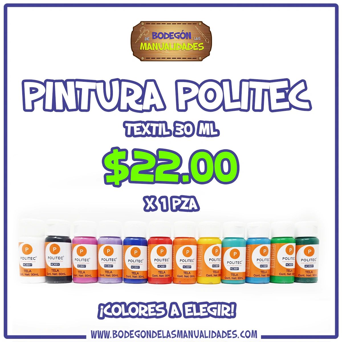 Pintura textil Politec, variedad de colores