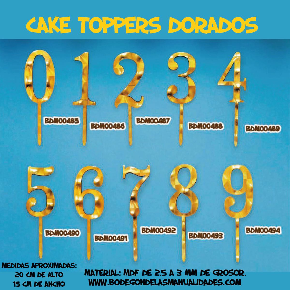 Cake Toppers Números Dorados