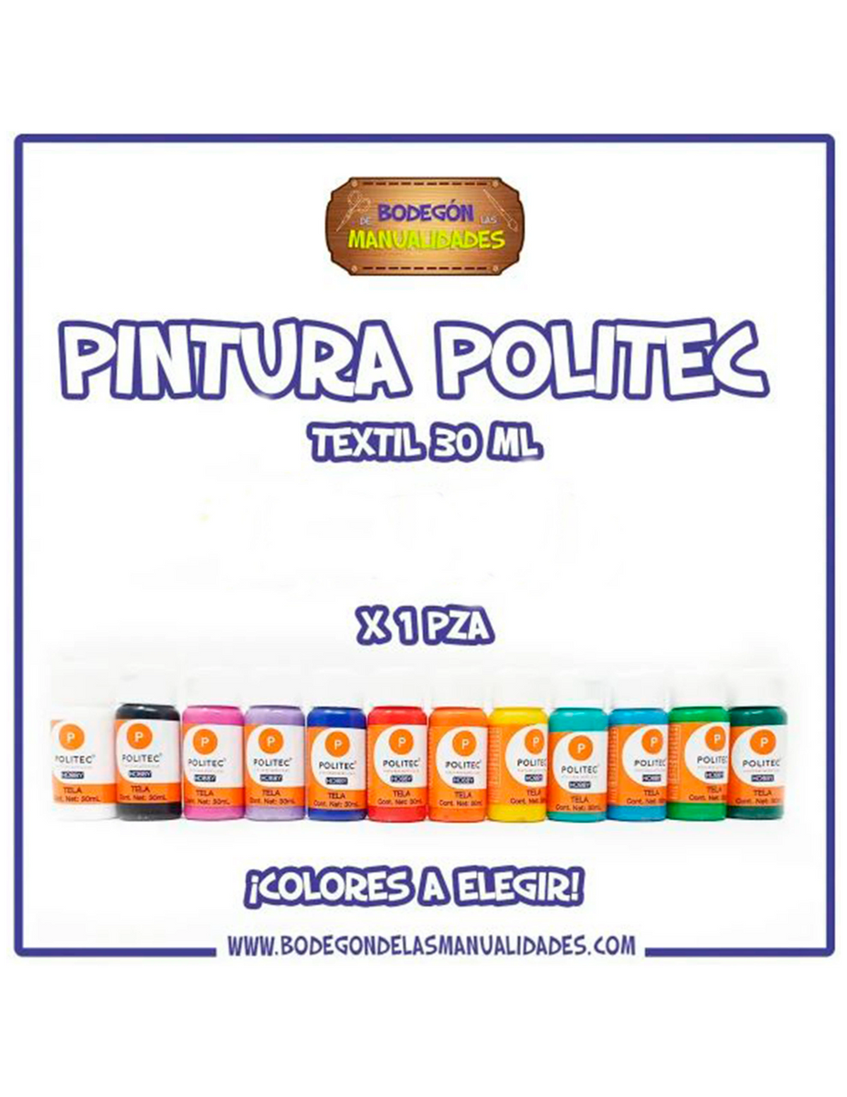 Pintura textil Politec, variedad de colores