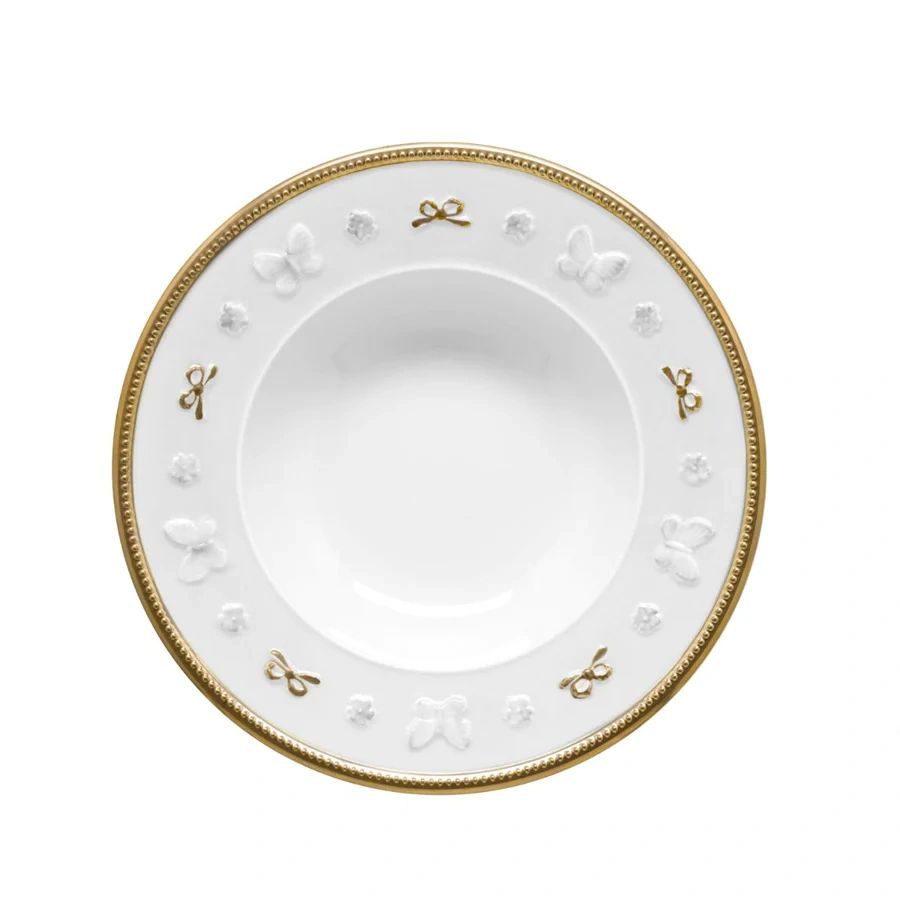 Villari Butterfly White & Gold Rim Soup Plate