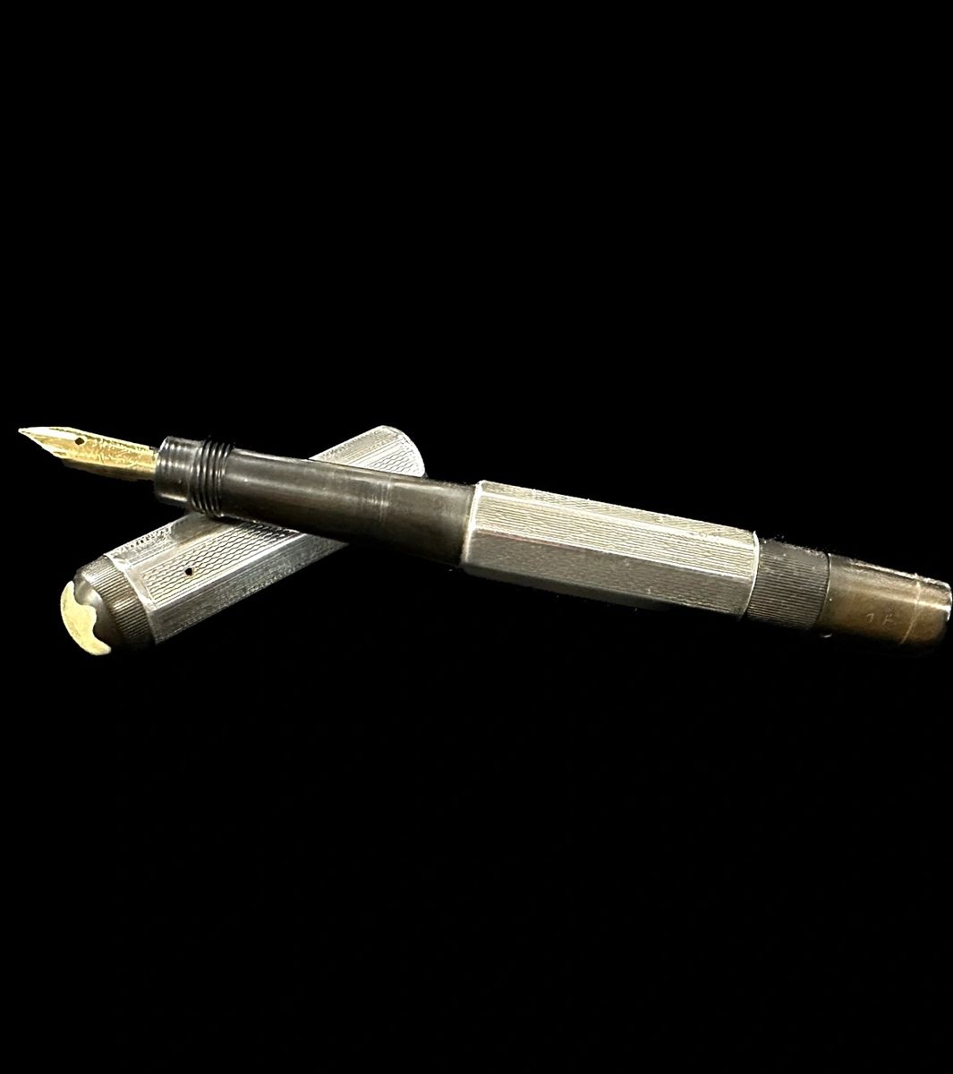 Antique Mont Blanc Silver Octagonal Fountain Pen from the 1920s.