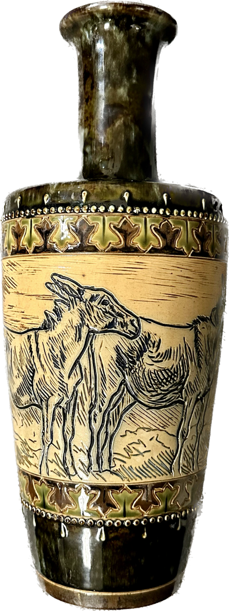 Rare Doulton Lambeth Signed Hannah Barlow Donkey Vase