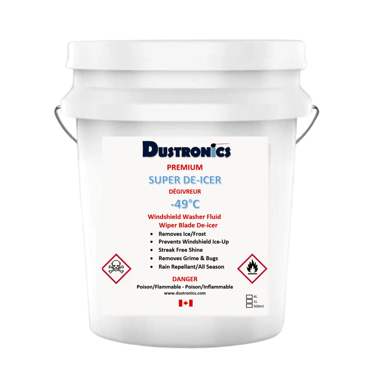 Professional Premium Super De-icer Fluid -49°C, 1 Litre Spray- 5 Gallon