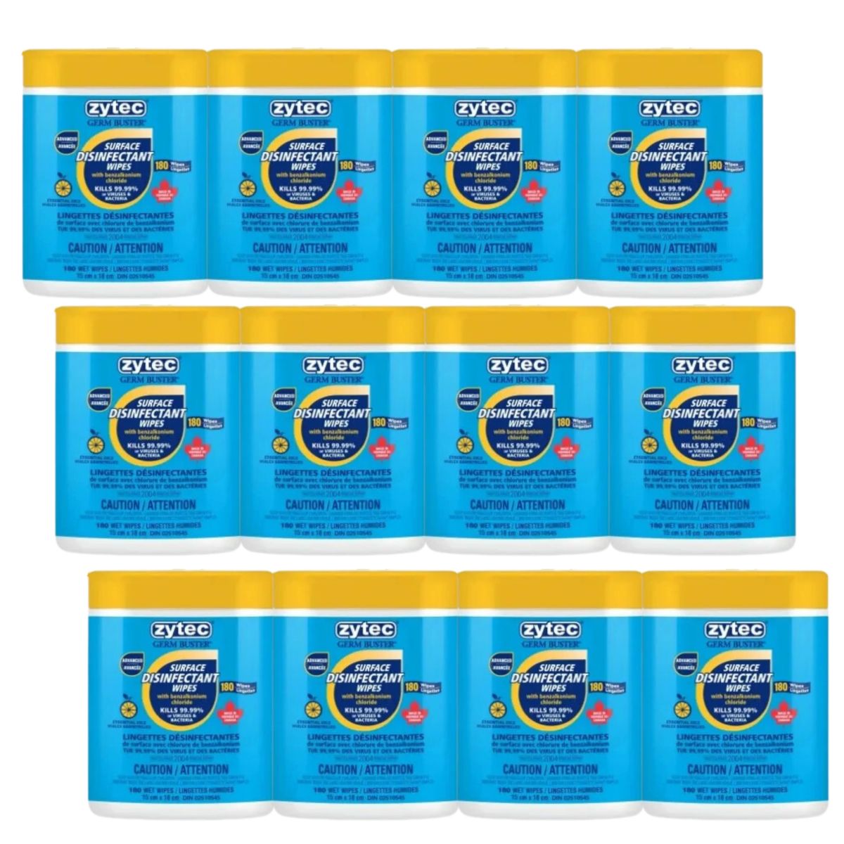 Advanced Disinfectant Wipes (Benzalkonium Chloride), 180 Wipes- 12 Pack