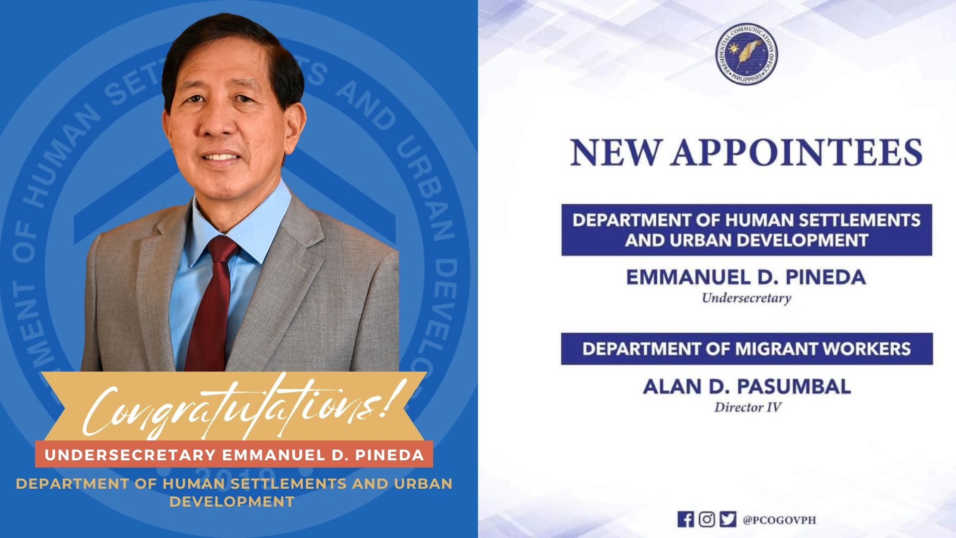 REAP SUCCESS CHAIRMAN EMMANUEL PINEDA APPOINTED AS DHSUD USEC