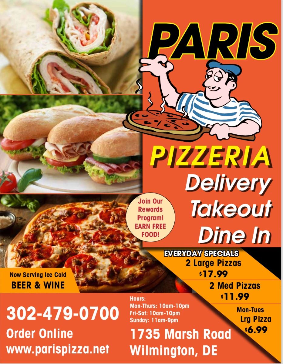 Pizza Delivery, Pizza, Wings - Paris Pizza - Wilmington, Delaware