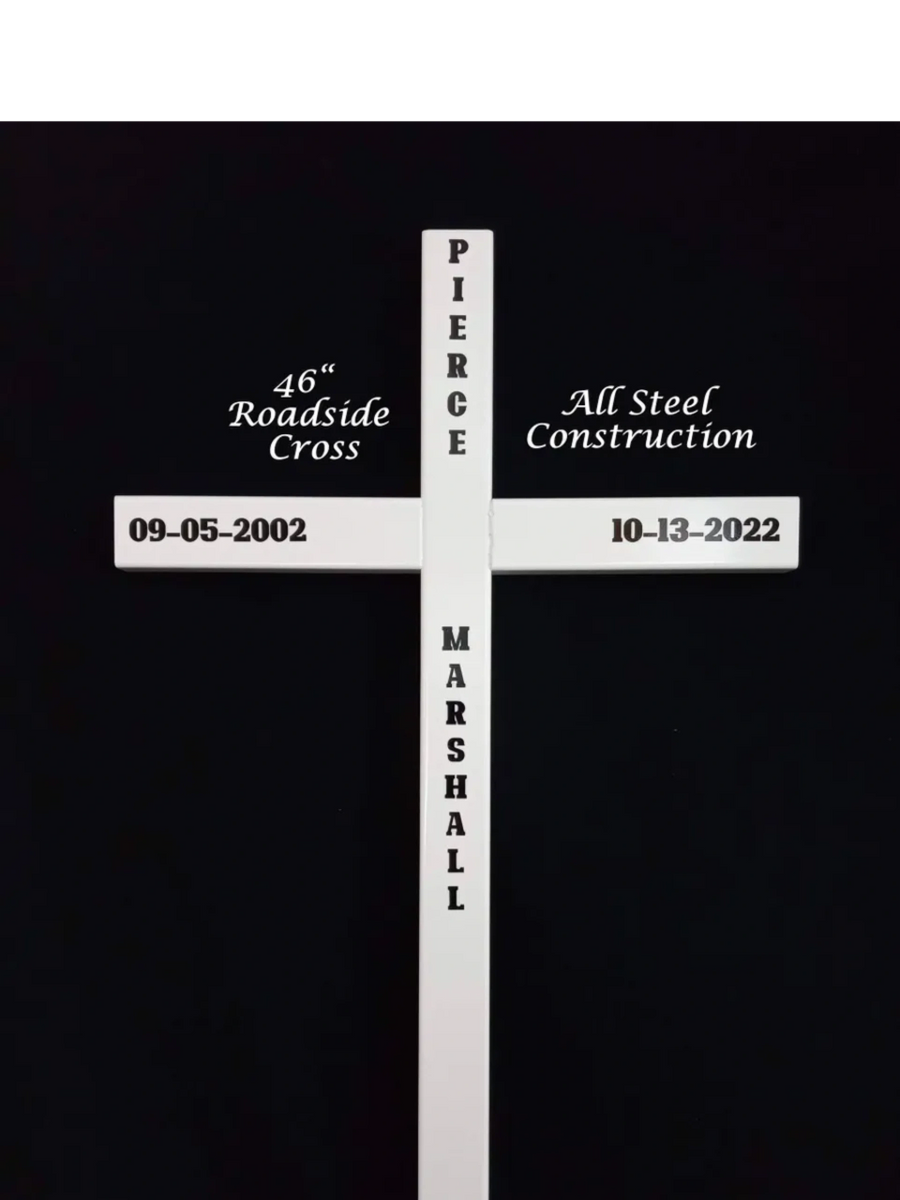 46 inch STEEL White roadside memorial cross, personalized roadside ...