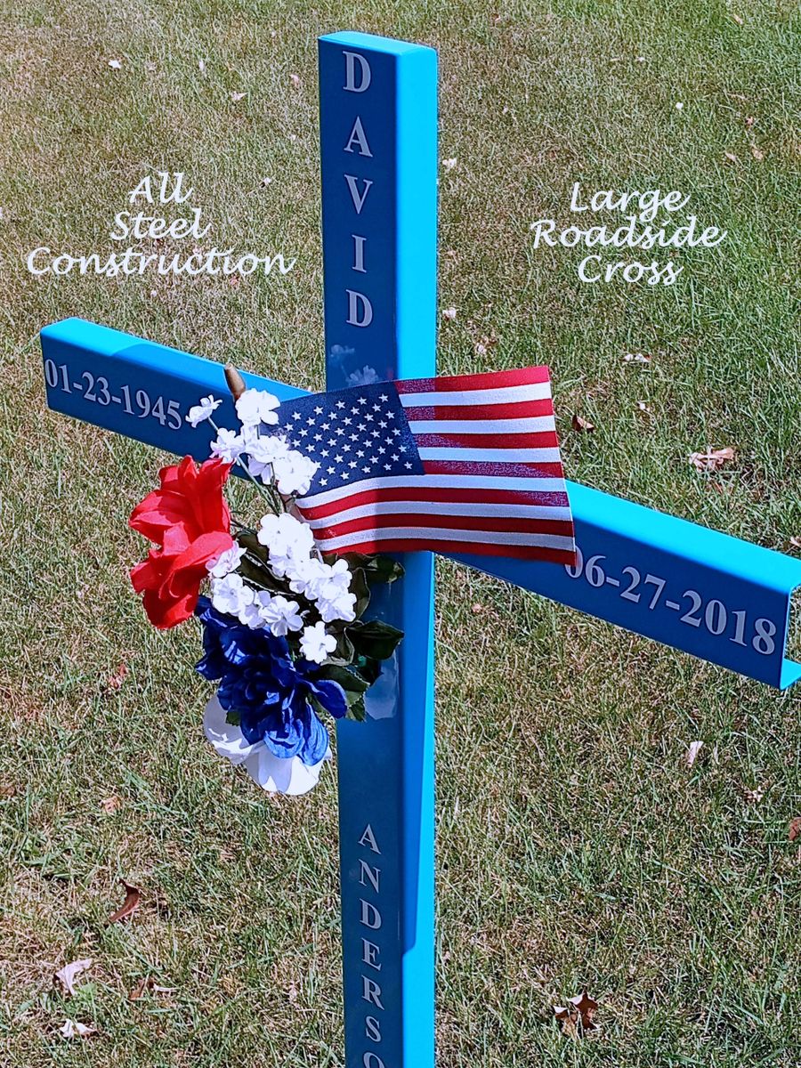 46 inch STEEL blue ROADSIDE MEMORIAL CROSS, personalized roadside cross ...