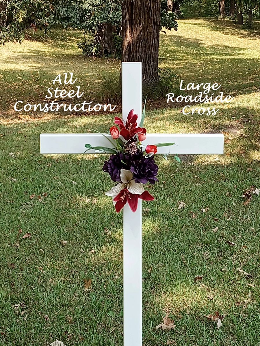 46 inch STEEL white metal cross for roadside, memorial cross, roadside ...