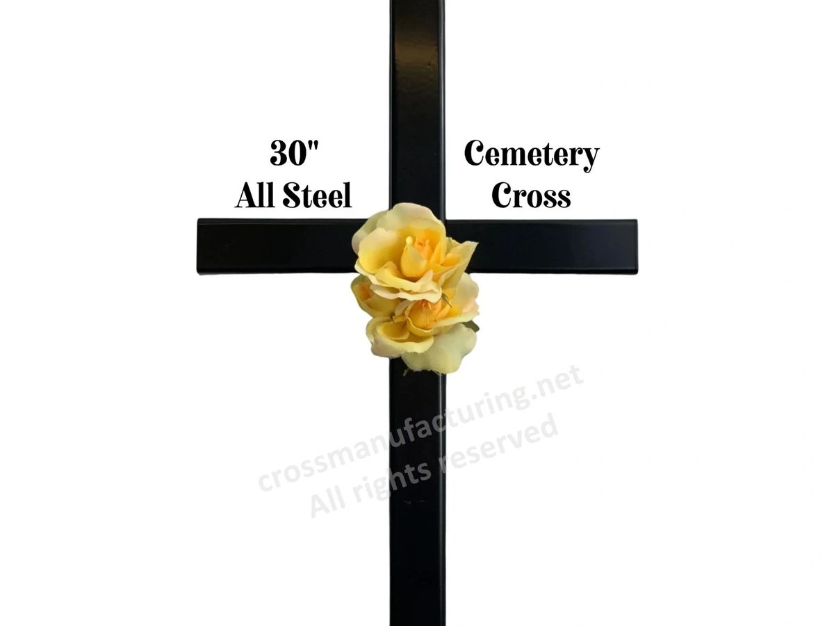 30 inch STEEL BLACK cemetery cross, cross 417