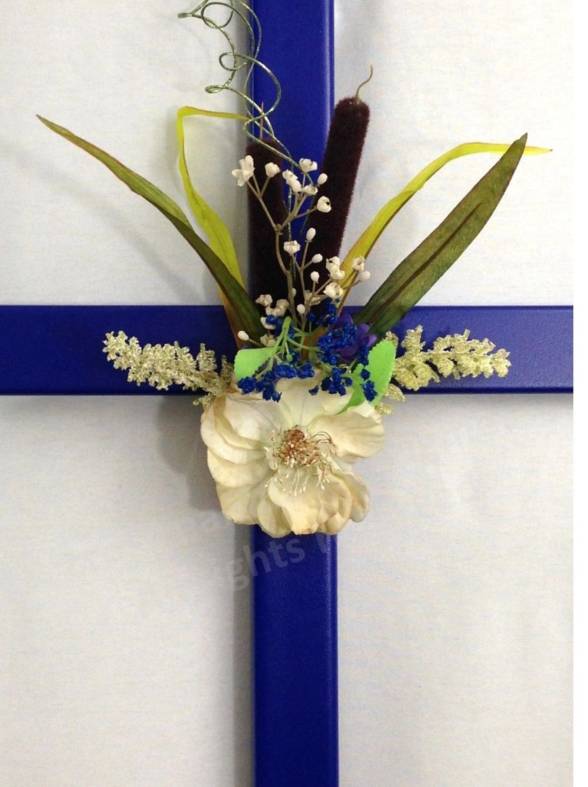 30 inch STEEL BLUE CEMETERY CROSS DISPLAY MODEL, cross 563