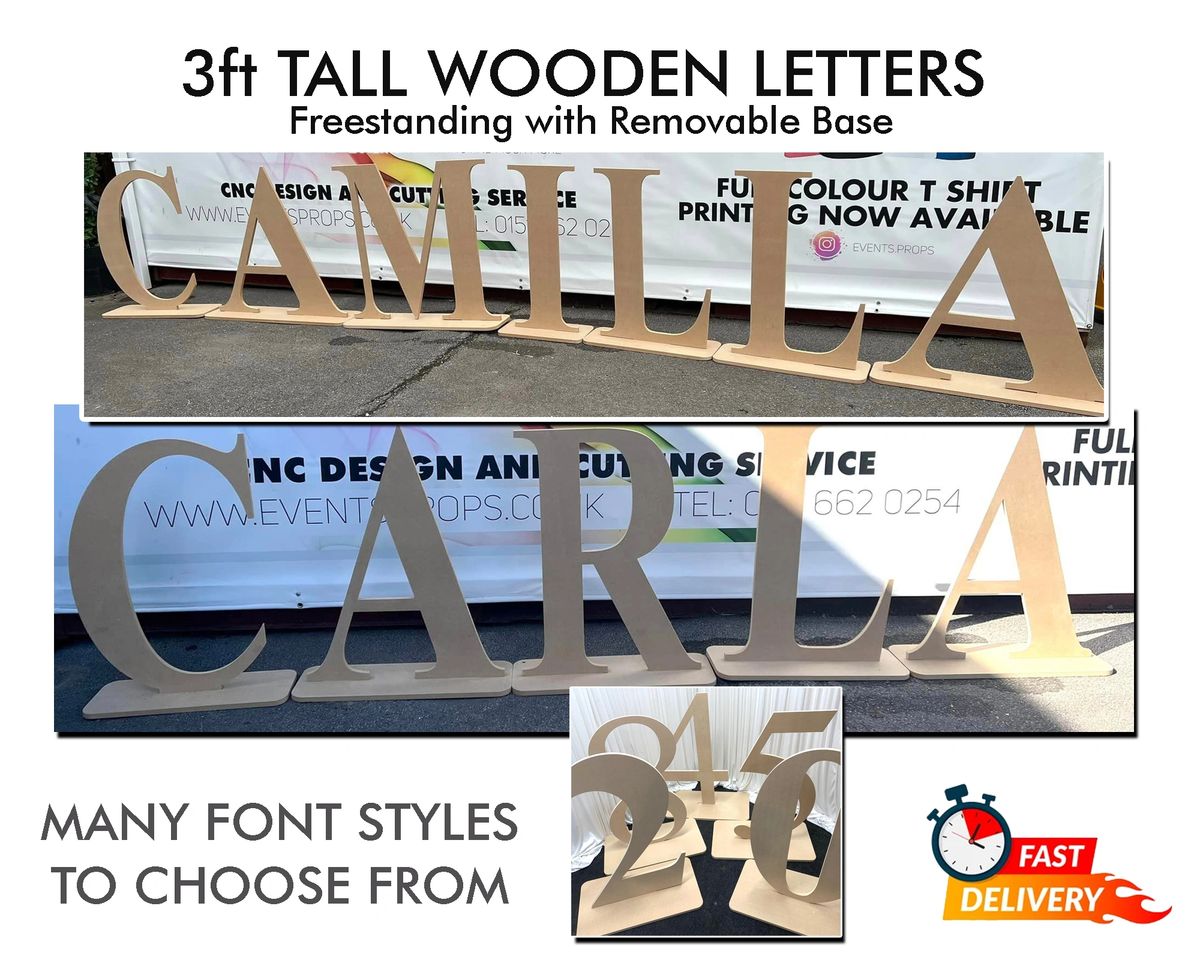 3ft Free Standing Wooden Letters & Numbers with Removable Base