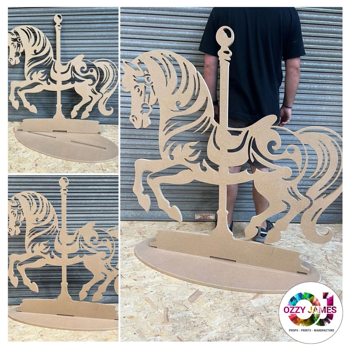 4ft Freestanding MDF Carousel Horse Prop Backdrop Cutout Party Event Decor