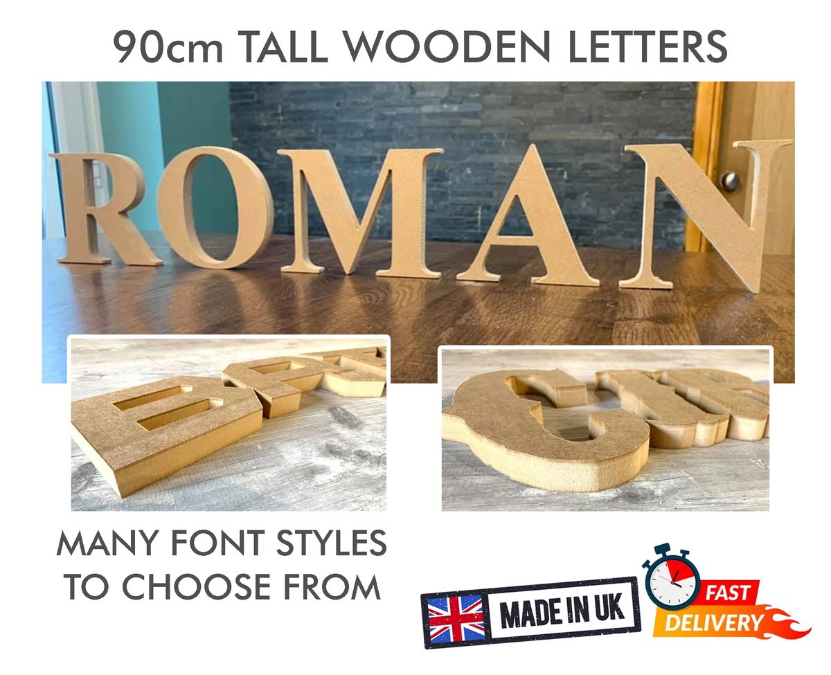 90cm Tall 18mm MDF Wooden Letters & Numbers - Various Font Styles